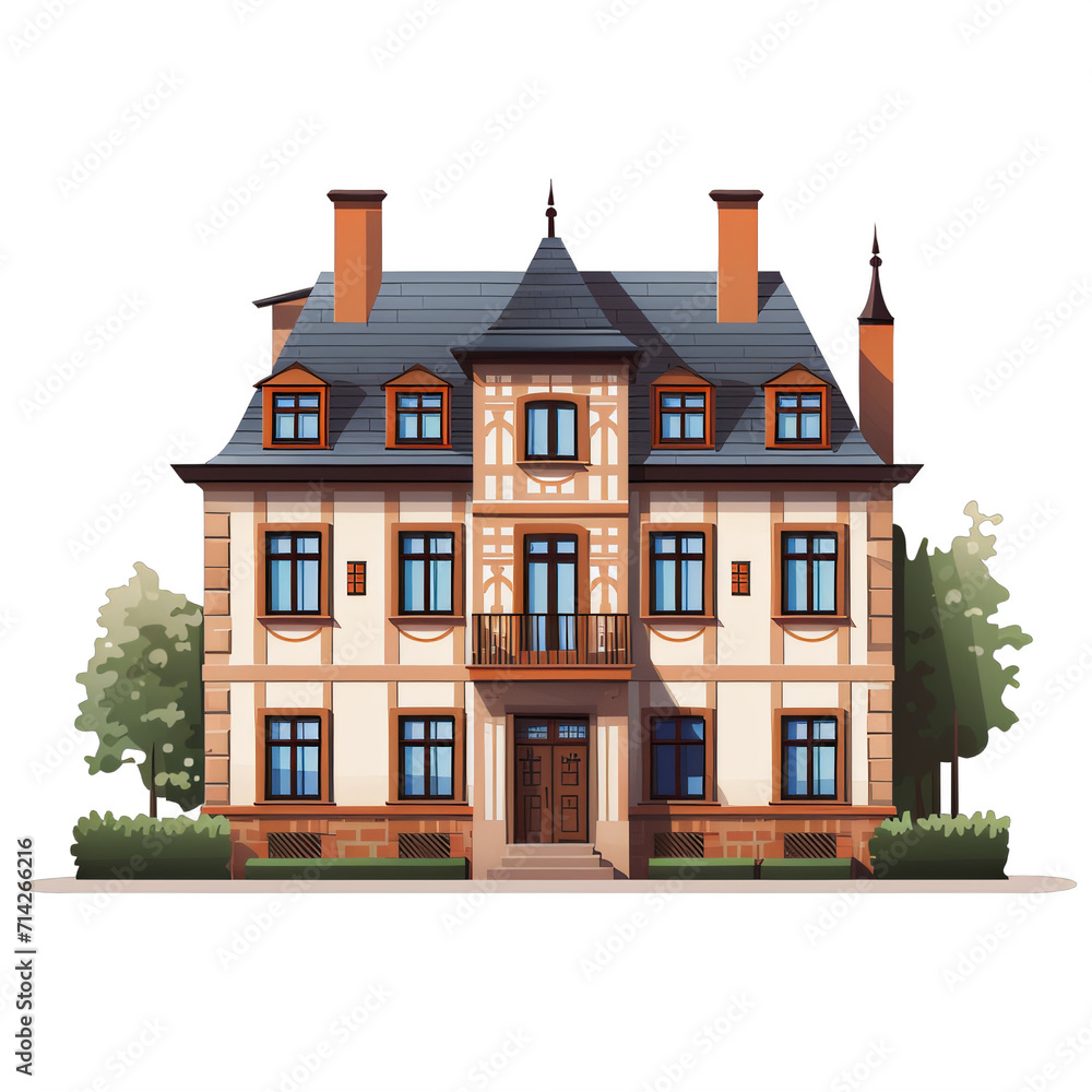 A big cartoon house mansion on a transparent background png isolated ...