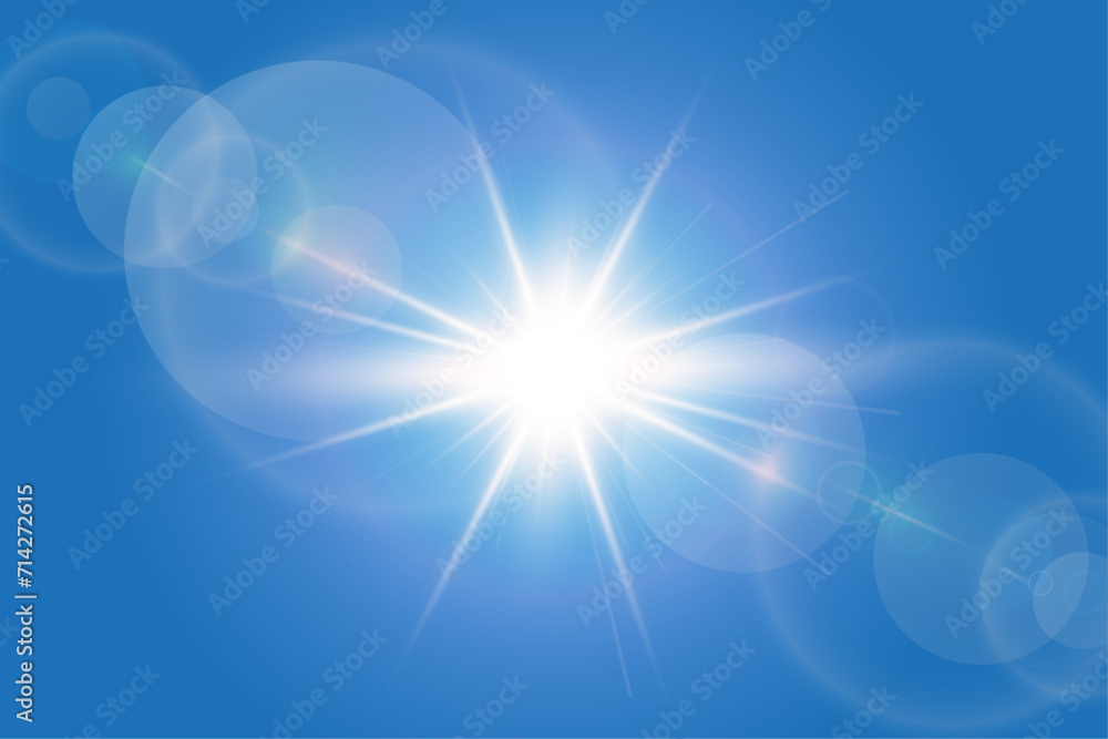 Sunny blue background with bright sun and lens flare Stock Vector ...