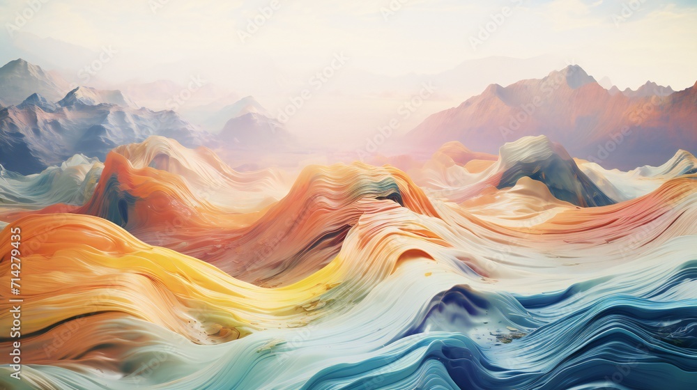 Overview of a wide scene displaying an abstract landscape with dynamic ...