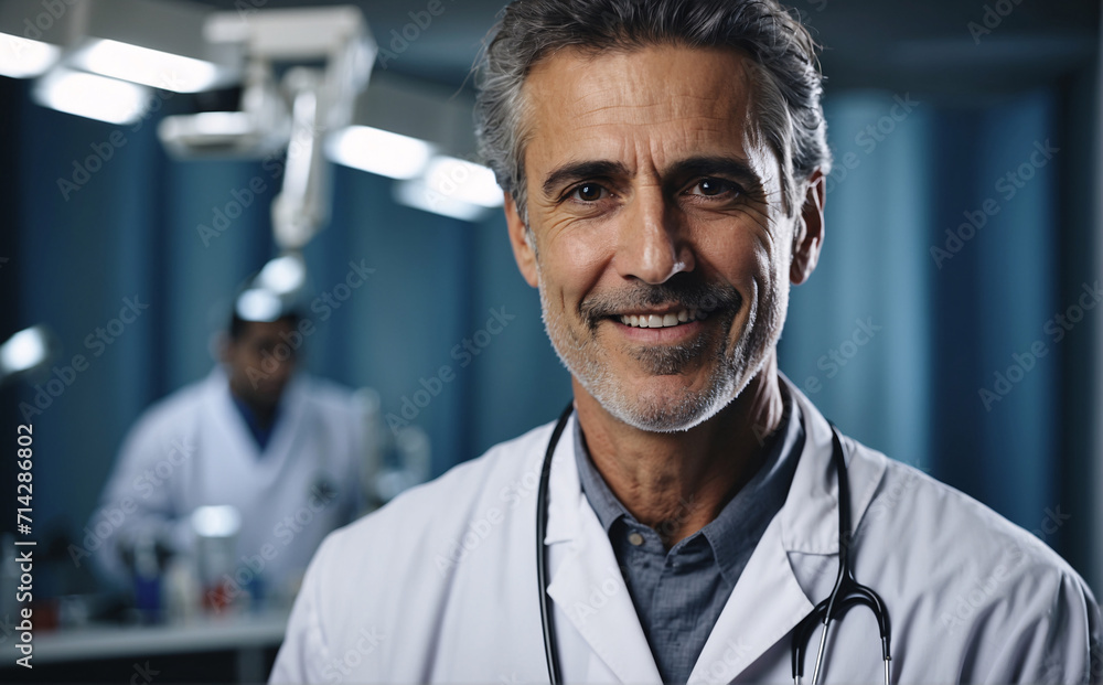 An image of a modern doctor in a white coat, the chief physician ...