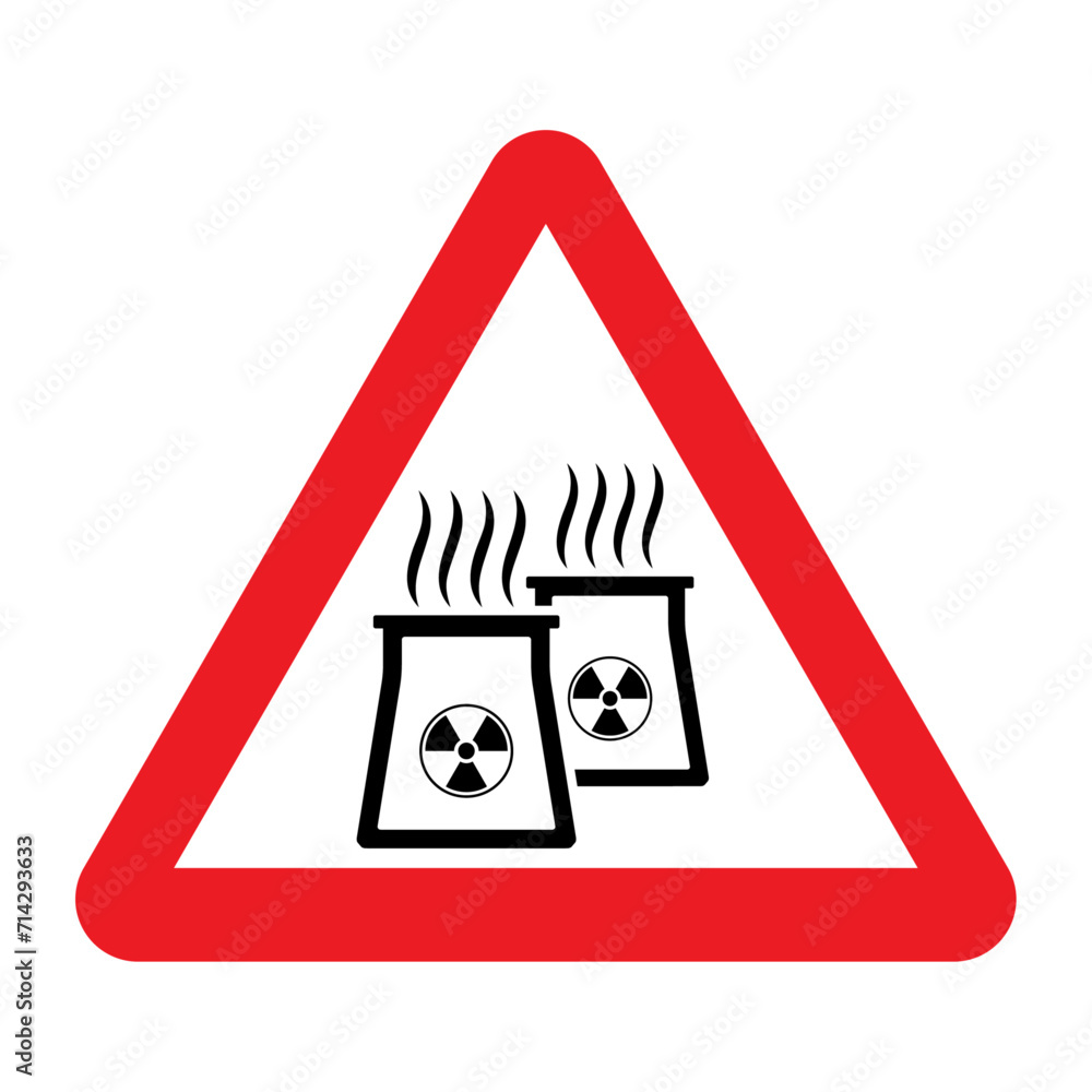 Nuclear power plant warning sign. Vector illustration of red triangle ...