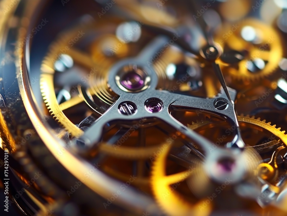 Mechanical watch inside with spring mechanism and gears rotating ...