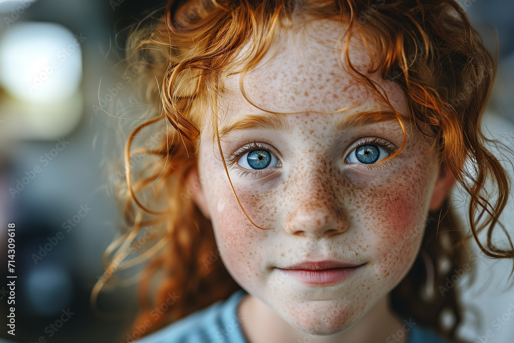 Girl with freckles on face, portrait, close up. Close up face of young ...
