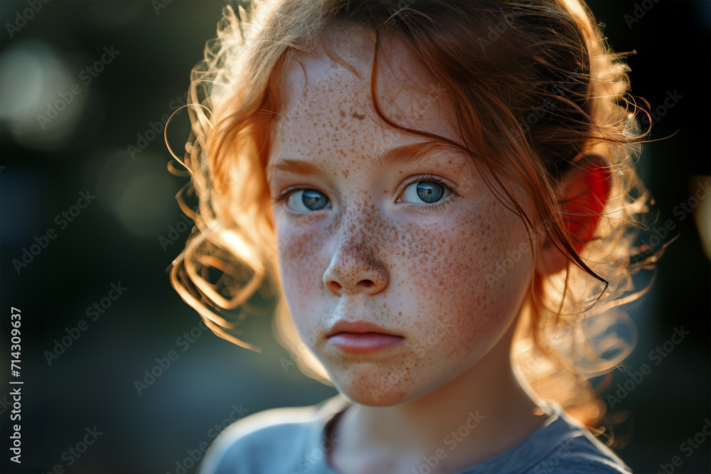 Girl with freckles on face, portrait, close up. Close up face of young ...