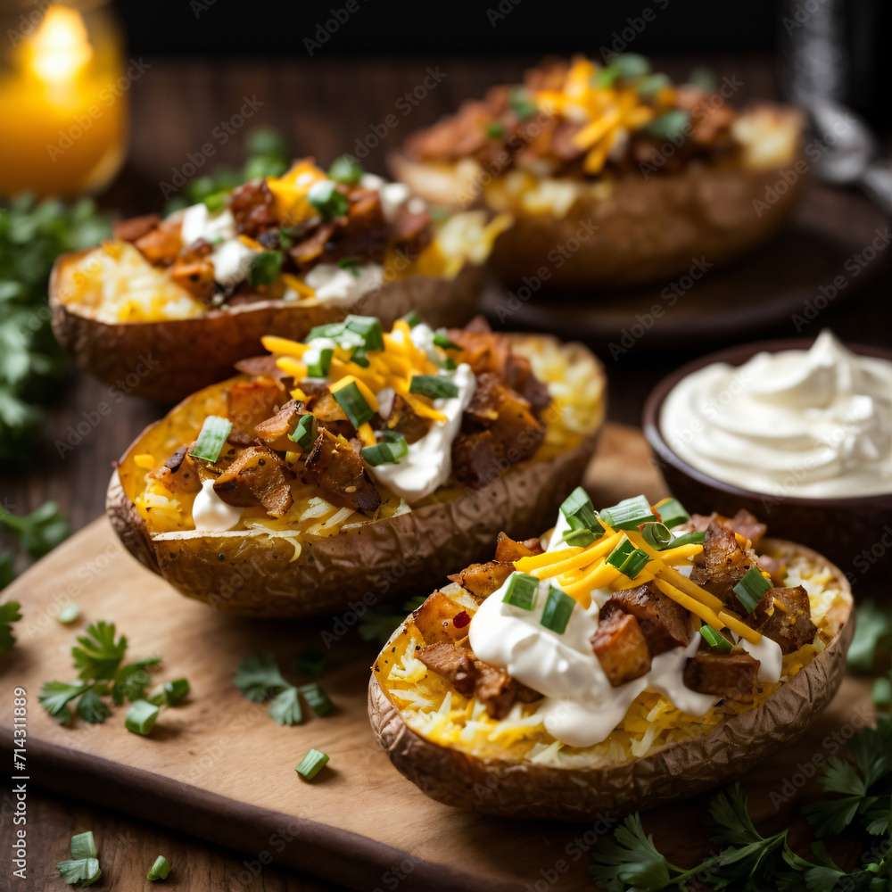 Loaded Baked Potato Skins - Crispy Potato Halves with Creamy Sour Cream ...