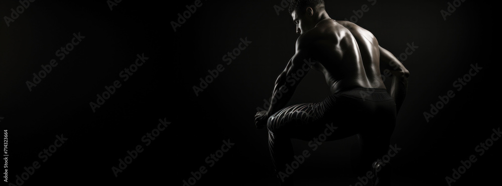 A male figure crouched in a dynamic pose, displaying the power and ...