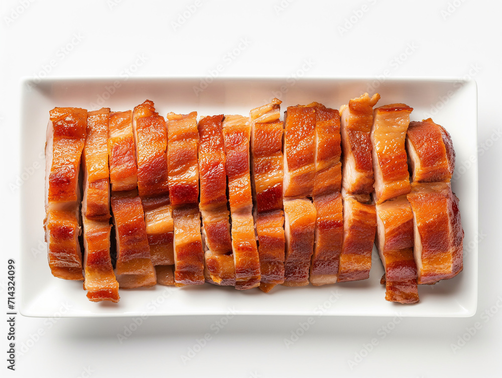 Lechon belly, Filipino Food in white plate and white background Stock ...