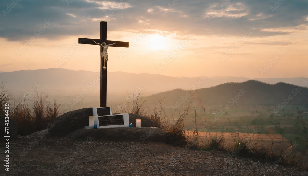 silhouette jesus christ crucifix on cross on calvary sunset background ...