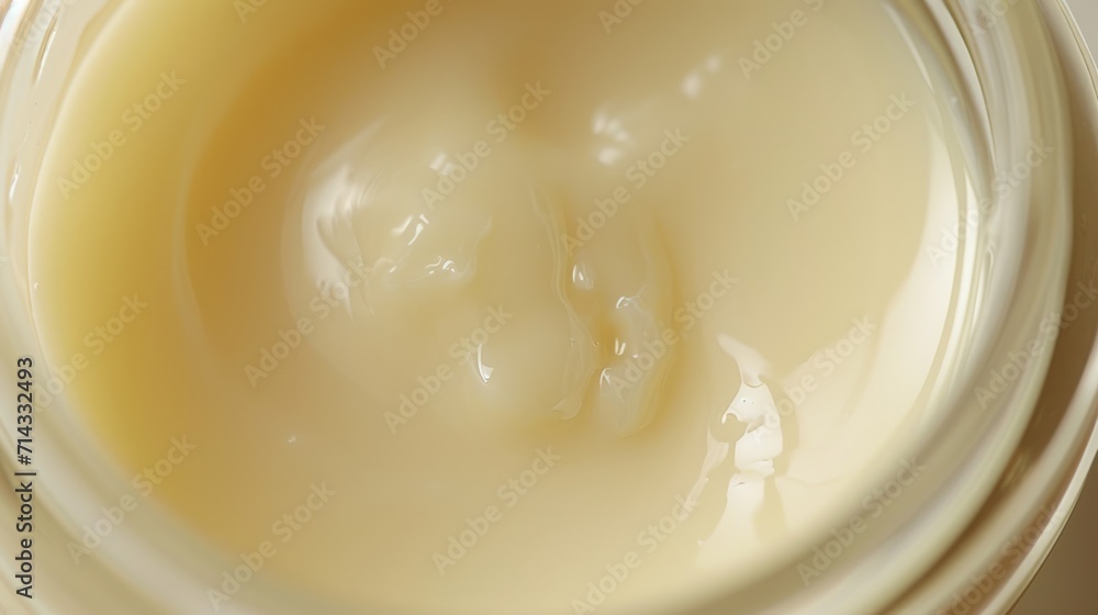 a close up of a jar of liquid with a white substance in the middle of ...