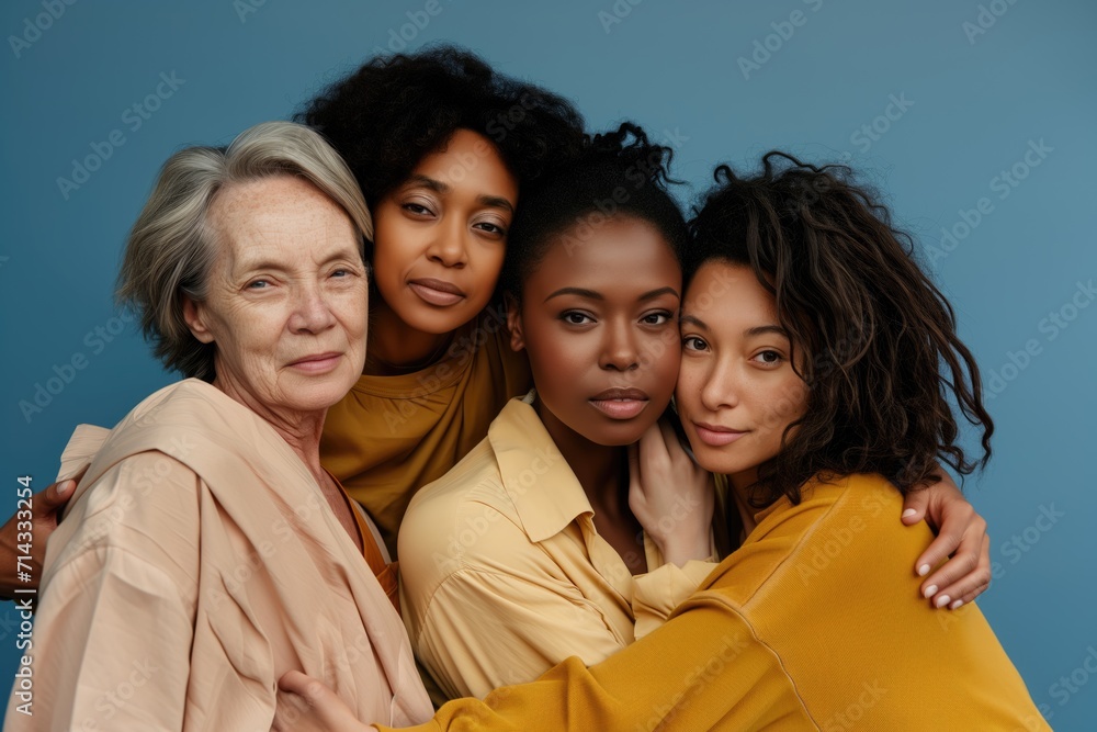 Group of diverse women of different ages and ethnities posing together ...