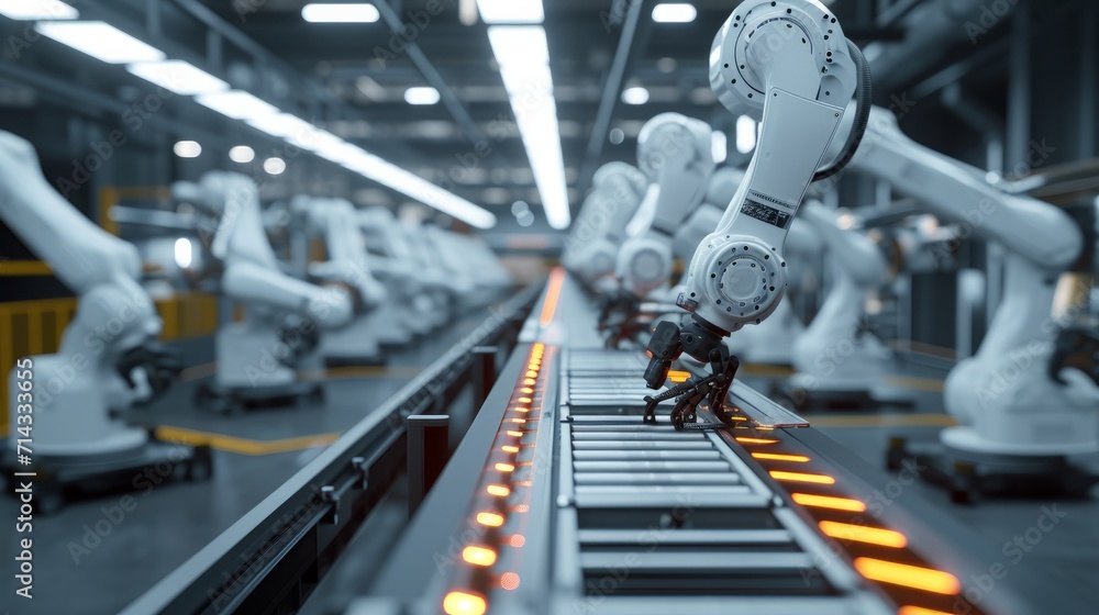 White Robot Arms on Automated EV Battery Components Production Line ...