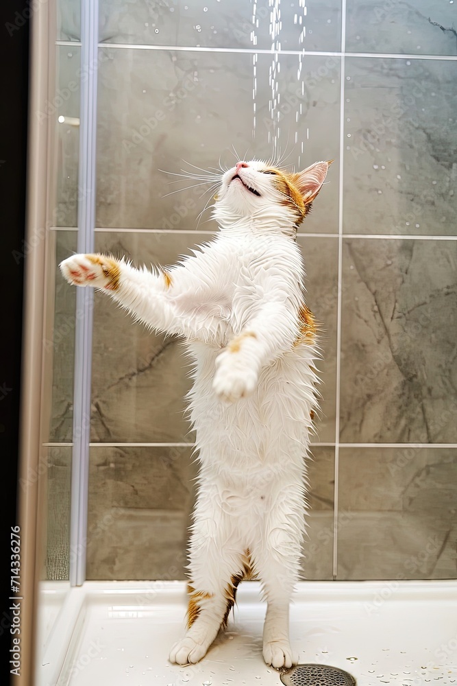 Funny cat taking a shower like human and singing under the water Stock ...
