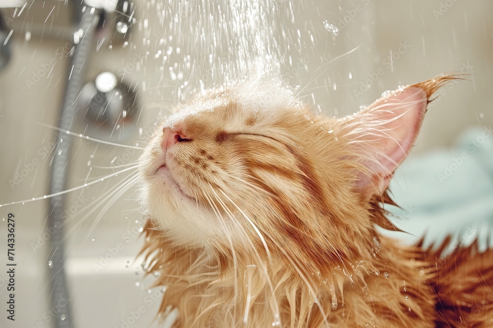 Funny cat taking a shower like human and singing under the water Stock ...
