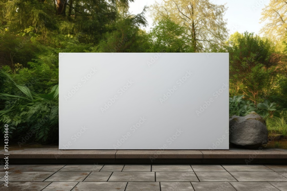 a blank white signboard with a green, outdoor white banner signboard in ...