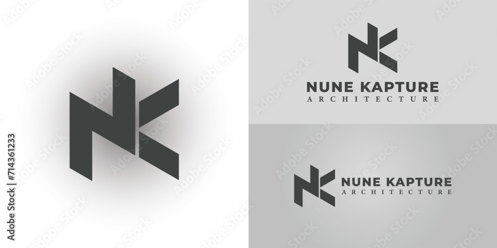 abstract initial letter NK logo in black color isolated in white ...