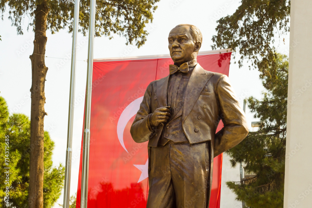 Izmir-Tire-Turkey 10.31.2023 Statue of Mustafa Kemal Ataturk, built in ...