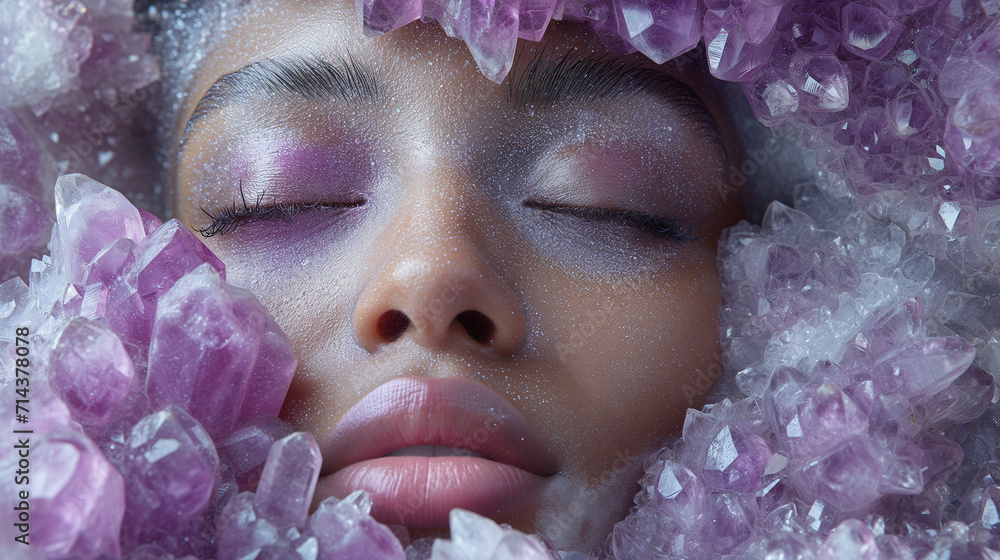 Captivating image a close up woman's face crafted from the of a crystal ...