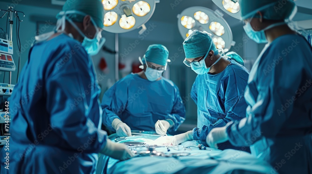 Medical team of surgeons in hospital doing minimal invasive surgical ...