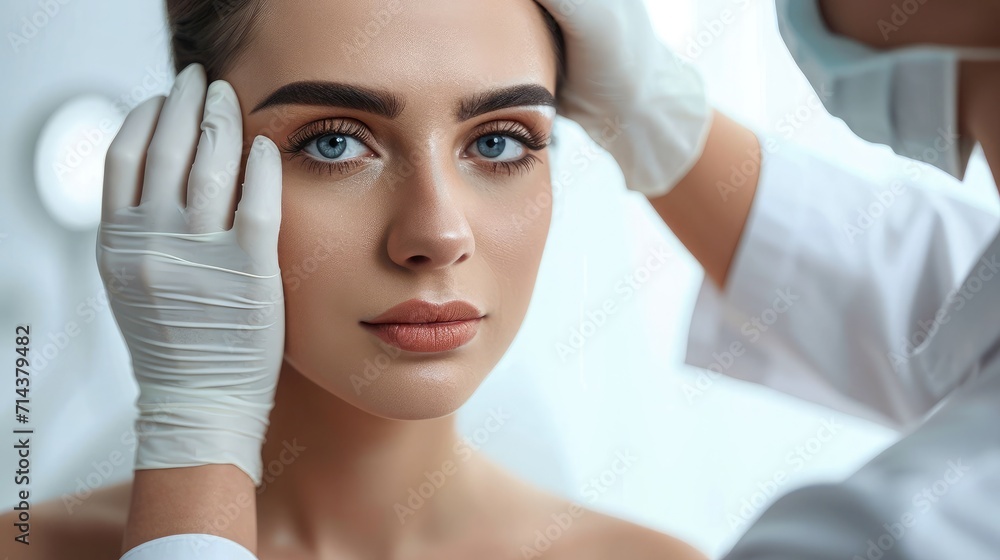 Foto de plastic surgery, beauty, Surgeon or beautician touching woman ...