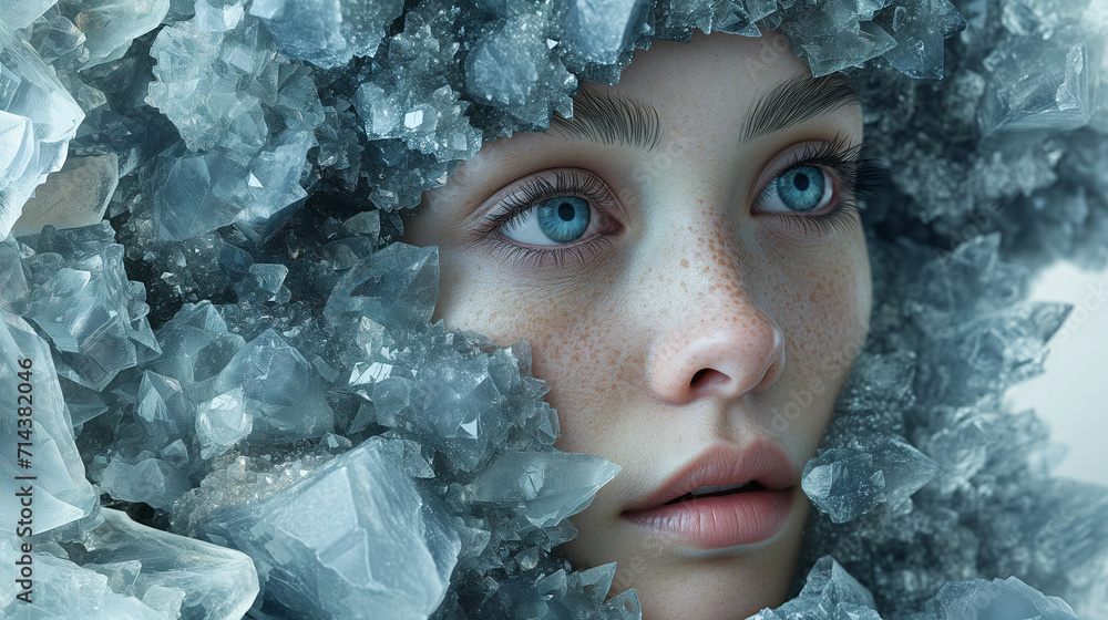 Captivating image a close up woman's face crafted from the of a crystal ...