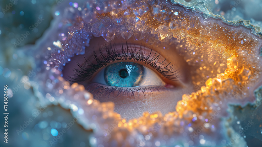 Captivating image a close up woman's face crafted from the of a crystal ...