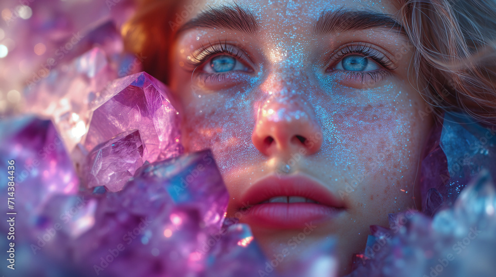 Captivating image a close up woman's face decorated with a crystal ...