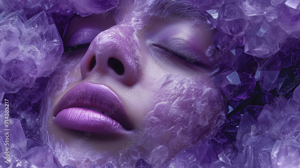 Captivating image a close up woman's face crafted from the of a crystal ...