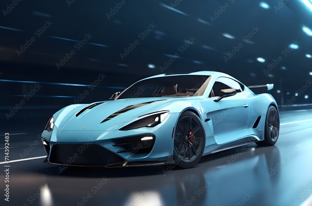 Fast moving light blue Business car on high speed, overtaking other ...