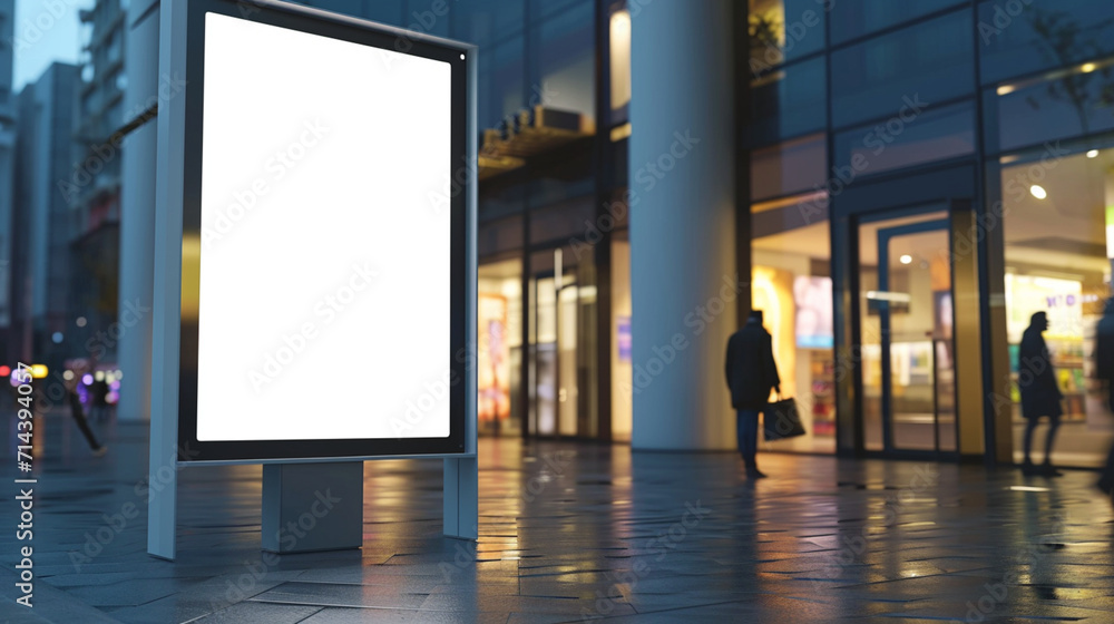 Empty banner for advertising at the office building and blur motion ...