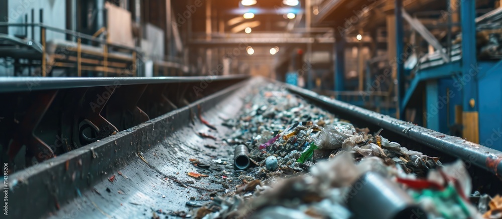 Conveying waste-derived fuel on a conveyor belt to burn in the boiler ...