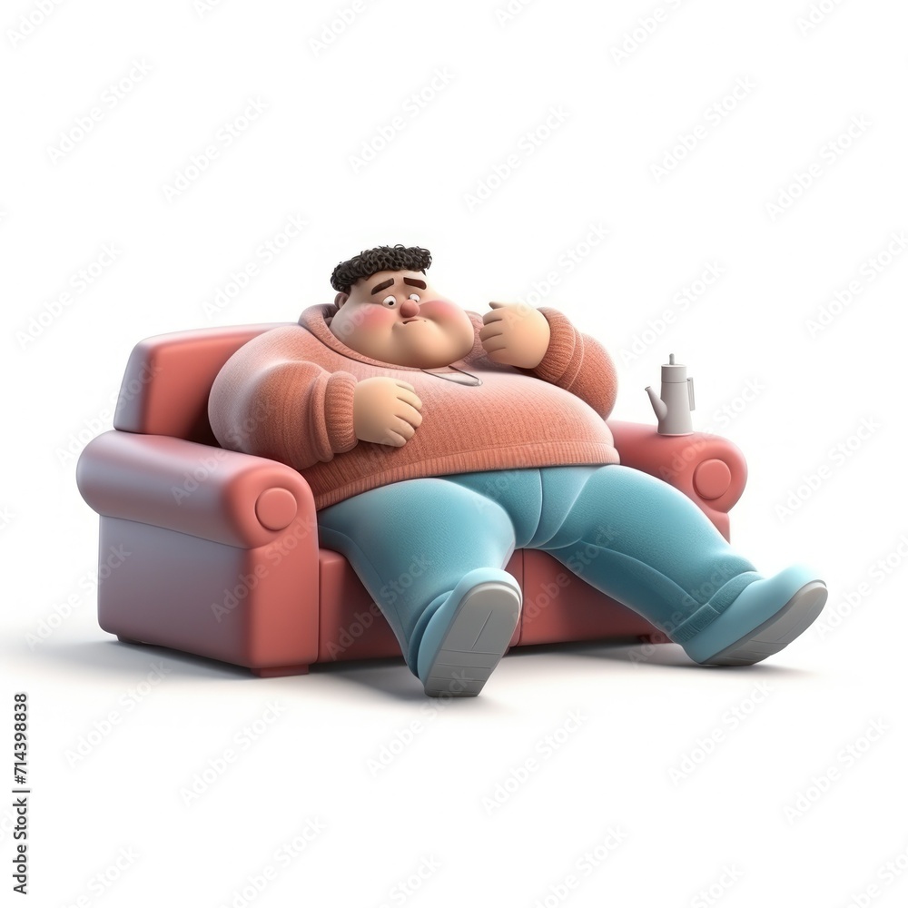 sad fat man sitting on the sofa. obesity. depression. lack of work ...