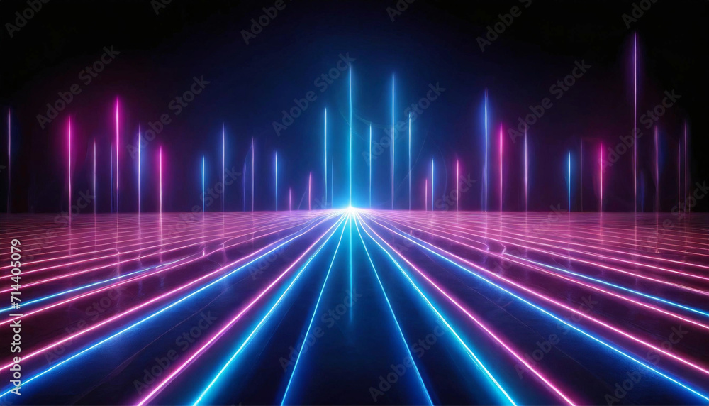 3d render, abstract panoramic background, neon light, laser show ...