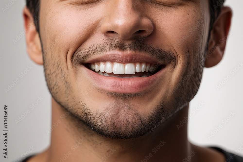 Boca masculina con dentadura blanca y perfecta, además de barba y ...