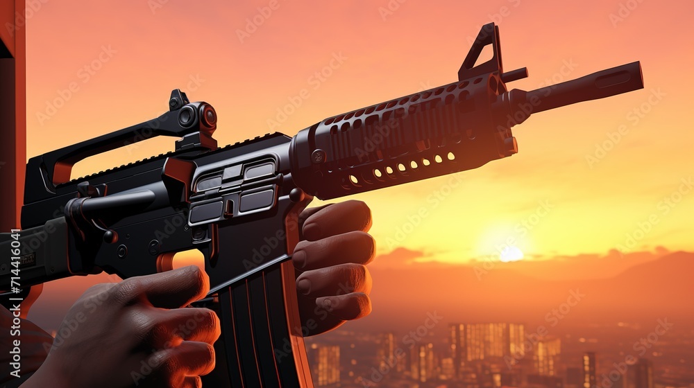gta_5_charactor_with_eniviroment_gun on his hand sunshine background ...