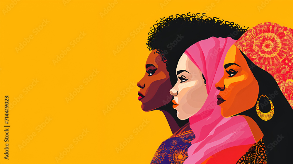 International Women’s day, side pose of women, March 8. Portraits of ...
