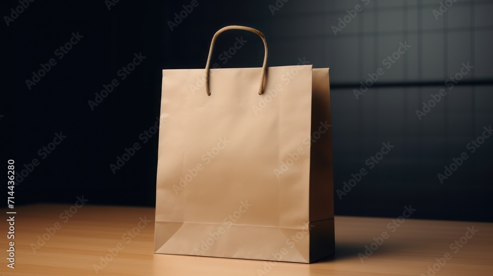 Plain paper bags with blank labels, shopping store product packaging ...