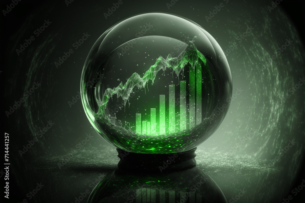 Green stock market chart in a crystal ball representing the prediction ...
