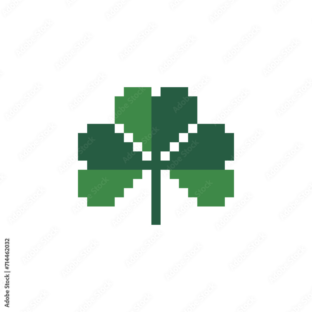 Leaf clover pixel art icon, green plant logo. Isolated vector ...