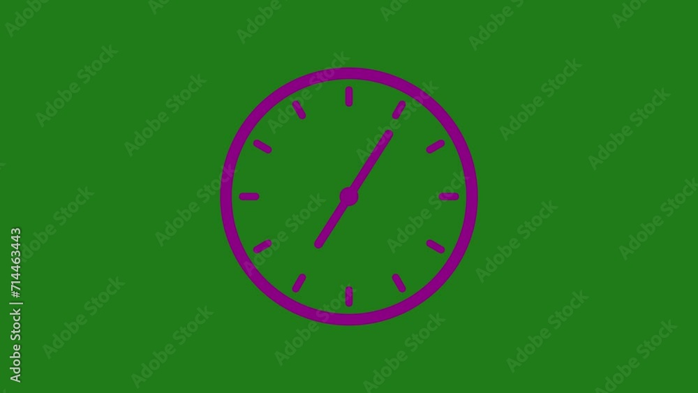 Watch on green background, 12 hour clock animation, 4k video. abstract analog clock animation ...