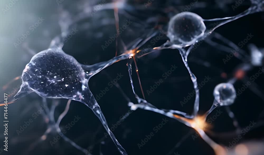 Brain neurons, neural network, firing, synapse, connections, intelligence, with neuron close-up ...