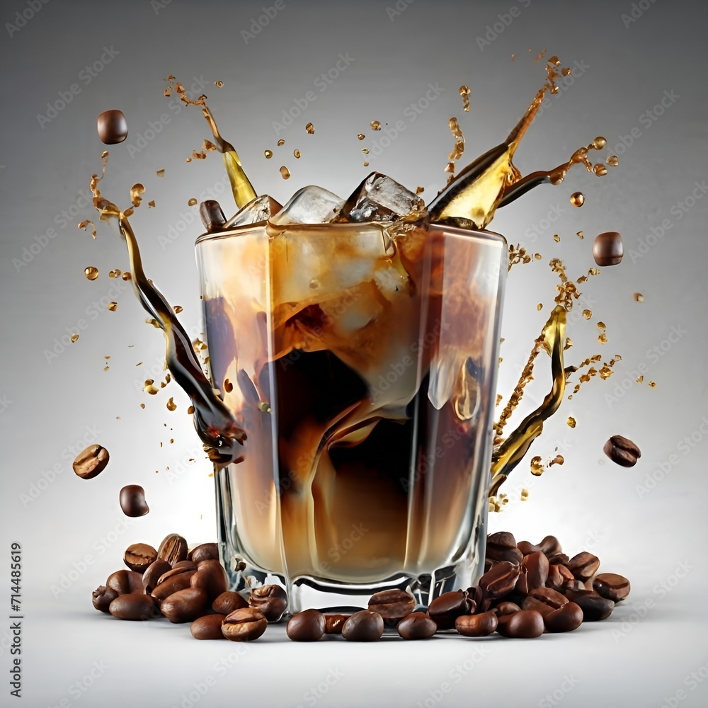 ced coffee splash isolated on white background, delicious iced latte ...