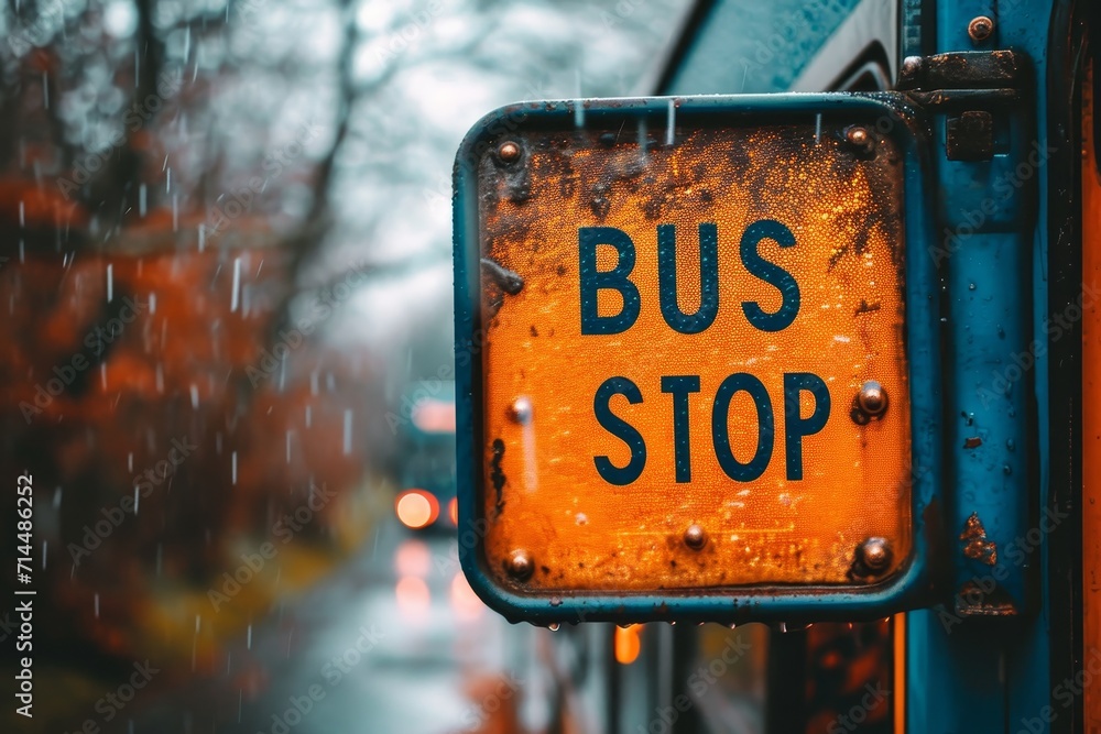 corner of bus stop sign professional photography Stock Photo | Adobe Stock