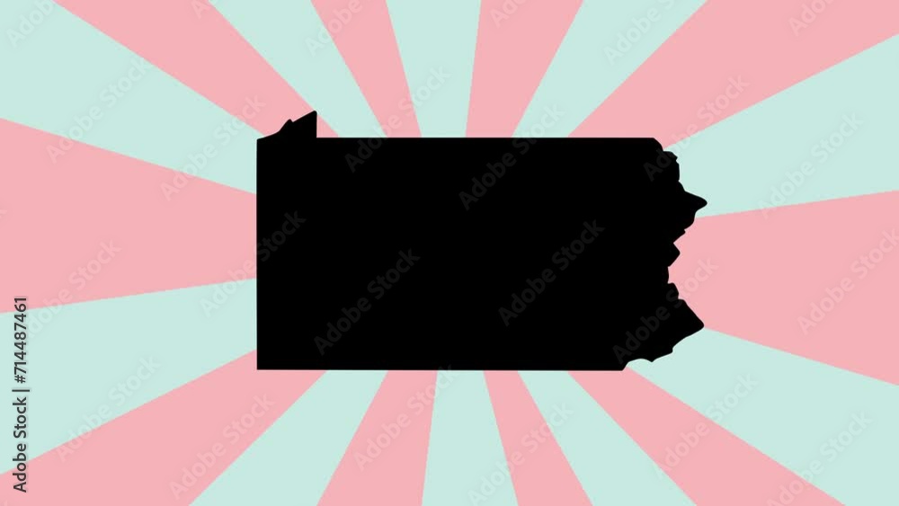 Animated map of the state of Pennsylvania with a rotating background ...