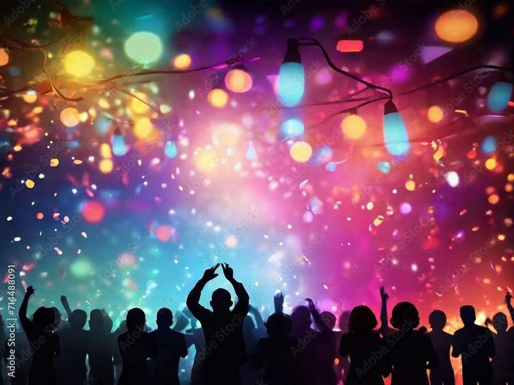 silhouette of party atmosphere, with colorful light background. design ...