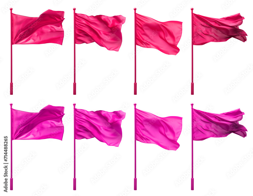 2 Collection set of magenta purple pink, waving flying blank flag flags ...