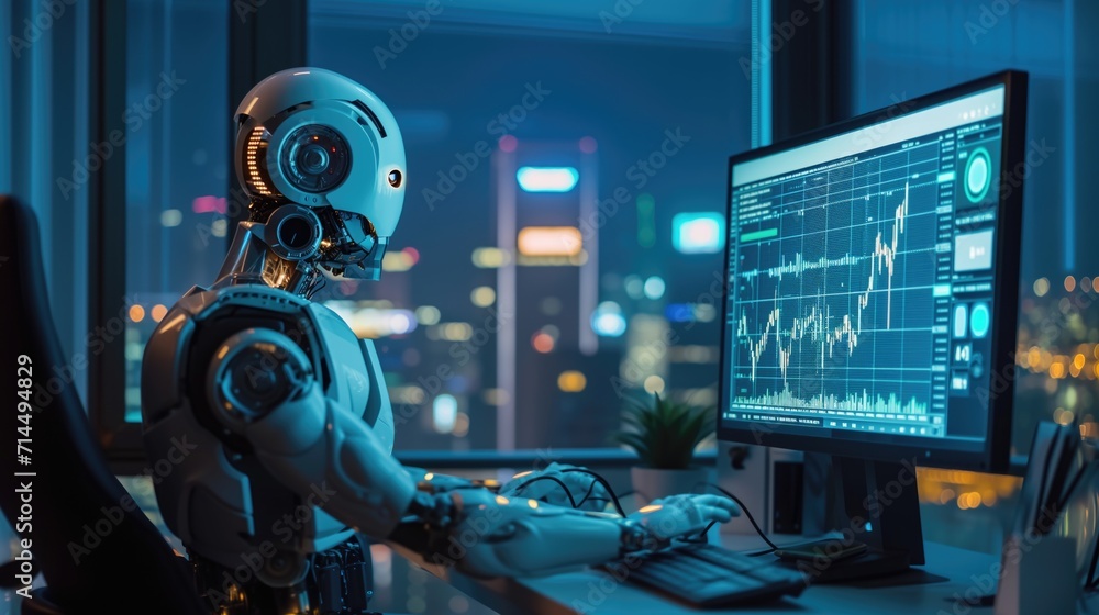 robot artificial intelligence successful business. Dressed suit and tie ...