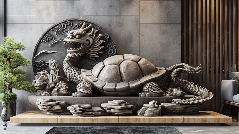 Harmonizing Yin Yang Symbols with Feng Shui Turtle Dragon. Stock ...