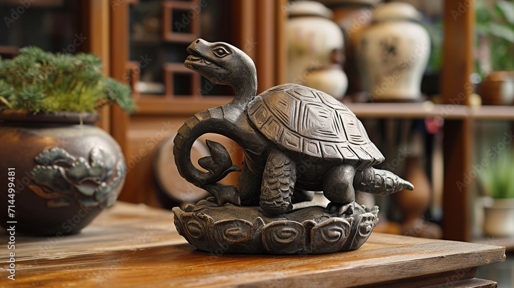 Harmonizing Yin Yang Symbols with Feng Shui Turtle Dragon. Stock ...