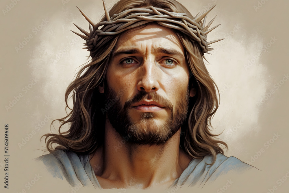 Jesus wearing a crown of thorns Stock Illustration | Adobe Stock