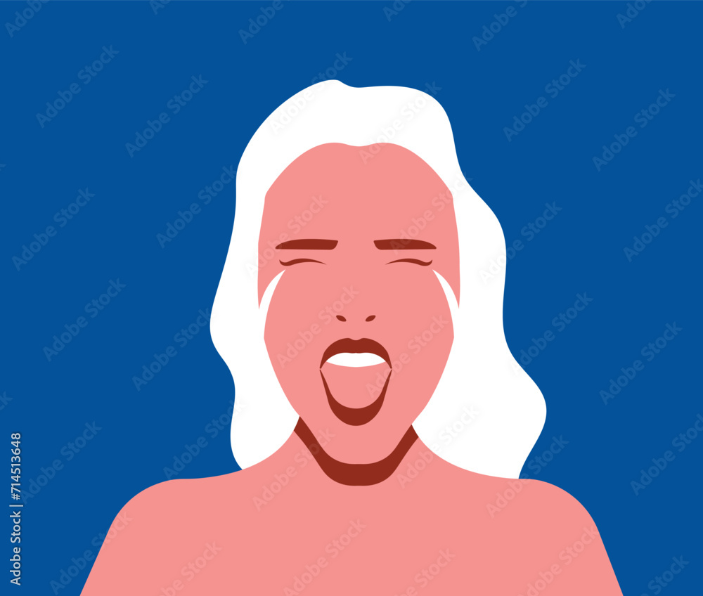 The girl screams and cries. Expression of negative emotions. social pressure. Vector ...